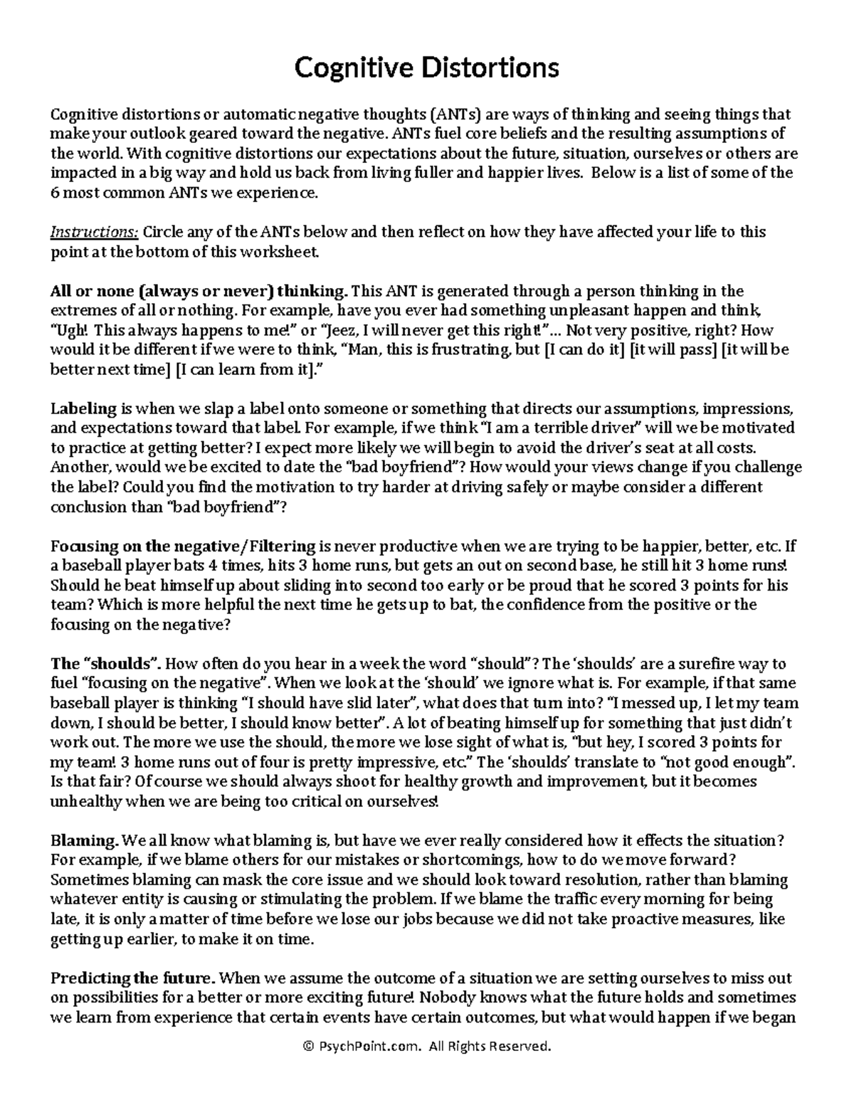 Cognitive-distortions examples and explanation hand out - © PsychPoint ...
