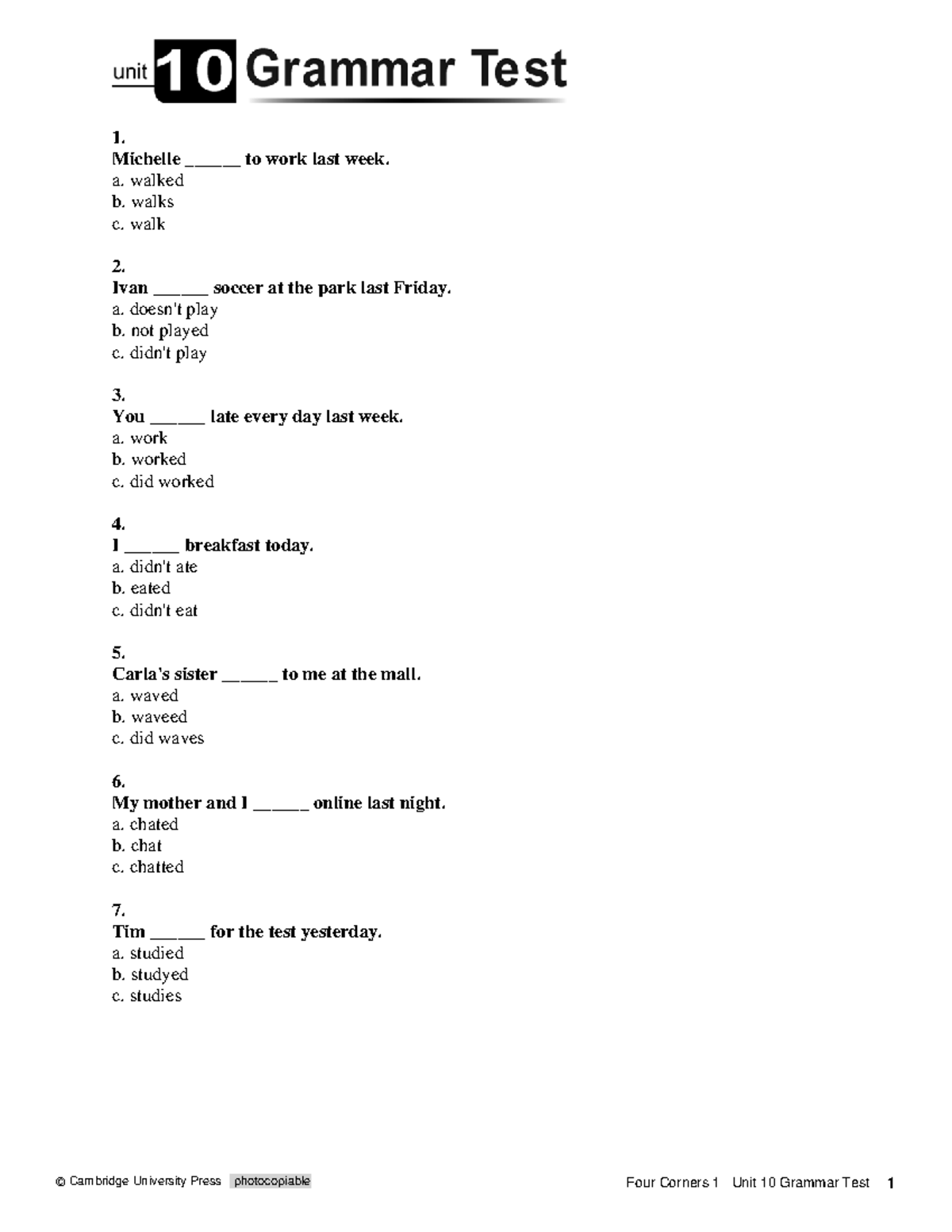 82206 Four Corners Level 1 U10Grammar - © Cambridge University Press ...