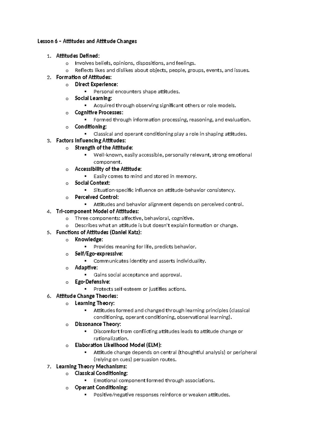 Psych Revision Notes - Lesson 6 – Attitudes and Attitude Changes 1 ...