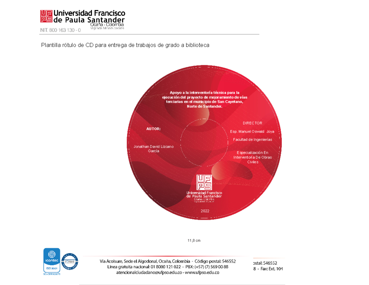 Plantilla Rótulo Y Carátula DE CD PARA Entrega DE Trabajos DE Grado A ...