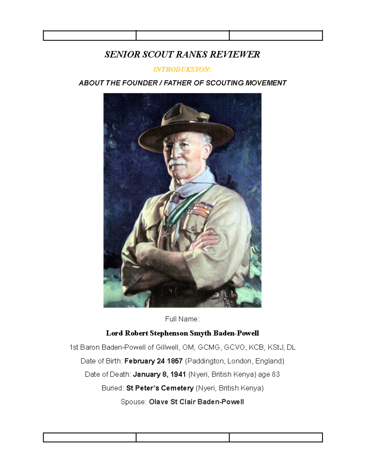 Reviewer - SCOUT - SENIOR SCOUT RANKS REVIEWER INTRODUKSYON: ABOUT THE ...