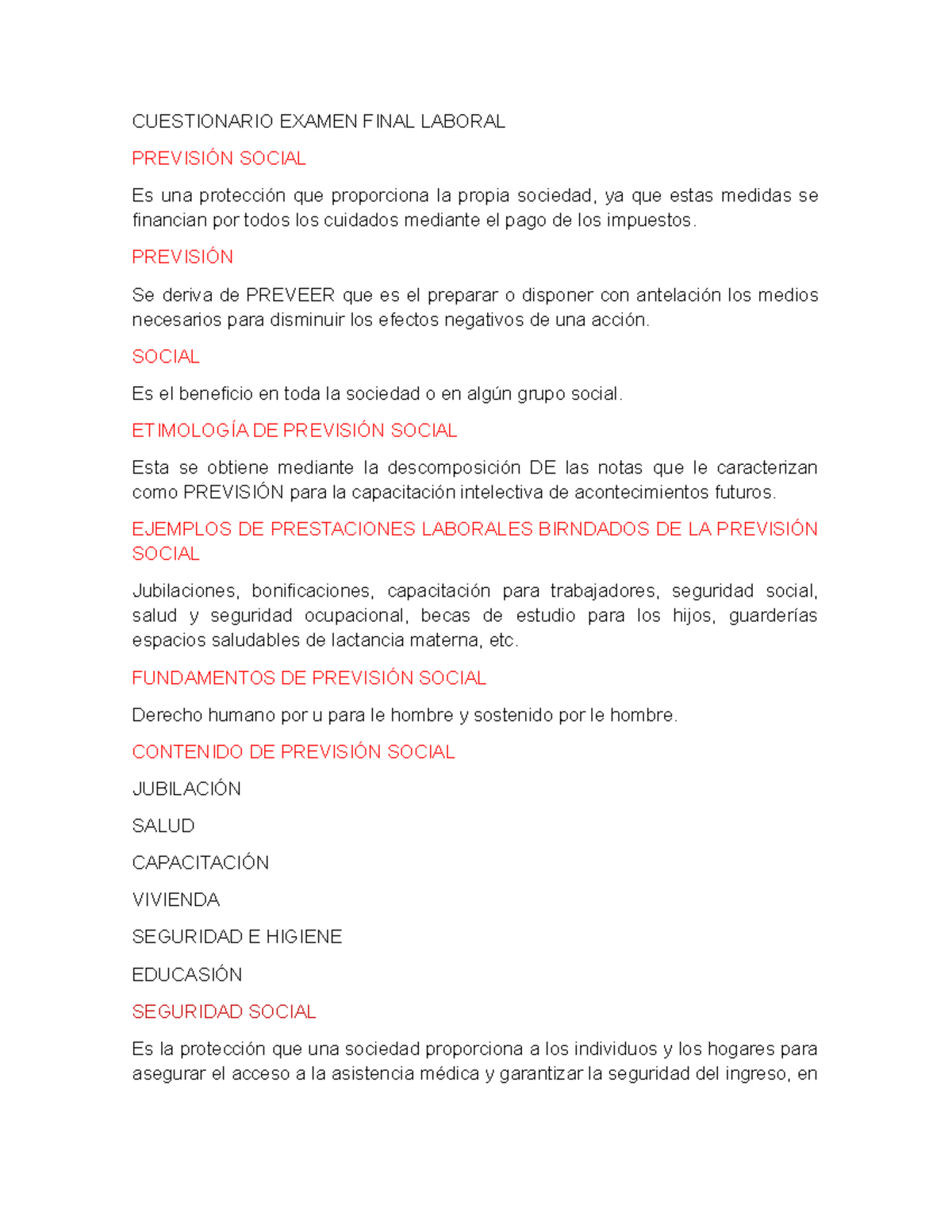 Cuestionario Examen Final Laboral. ARE - CUESTIONARIO EXAMEN FINAL ...