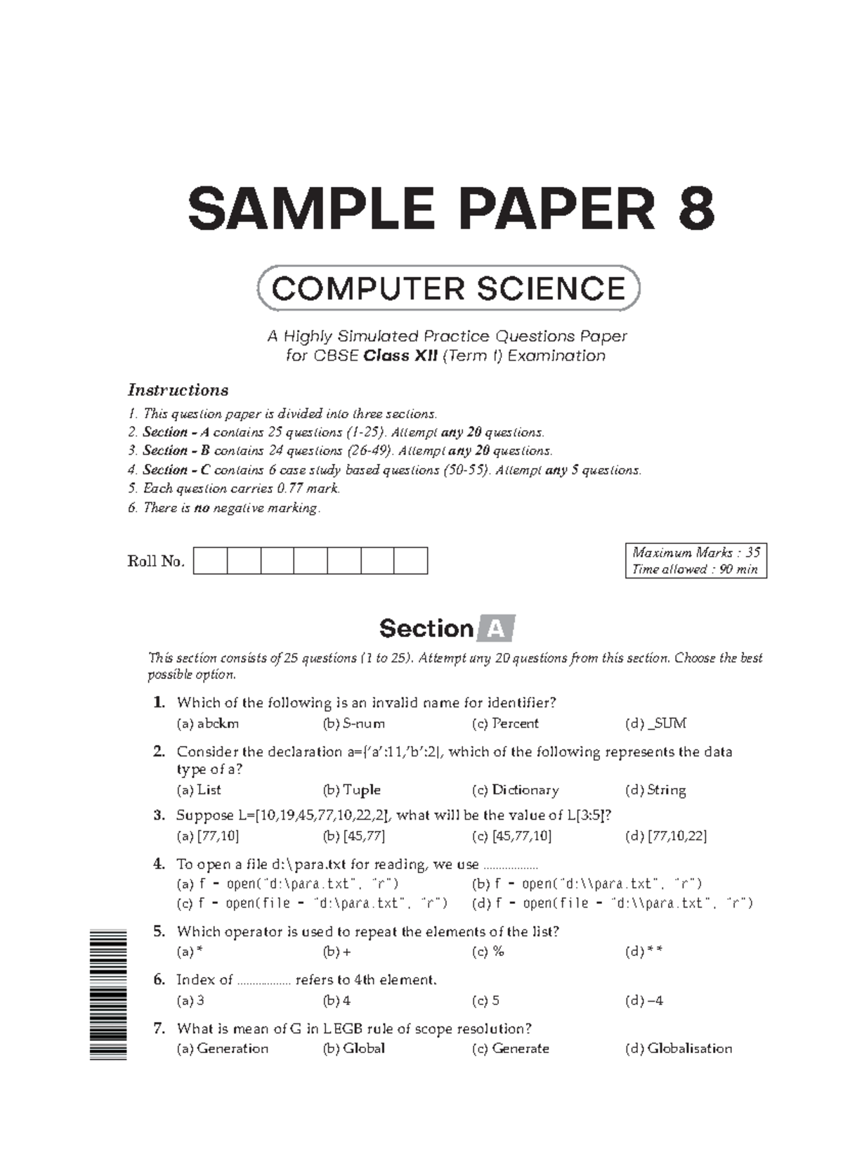 CS Sample Ppr - CS Practice Material...High School - This section ...