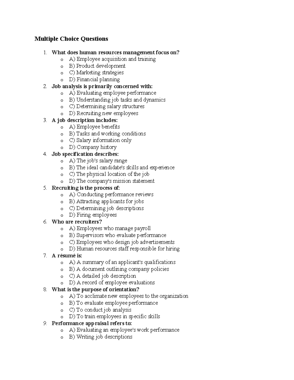Business Vocab TEST - Multiple Choice Questions 1. What does human ...