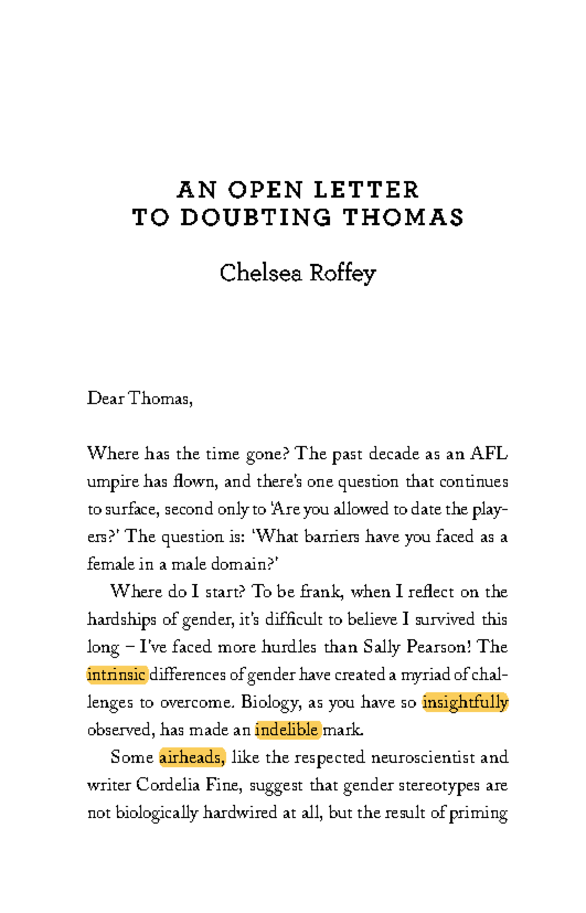 Mentor Text Play An Open Letter to Doubting Thomas Chelsea Roffey - A N ...