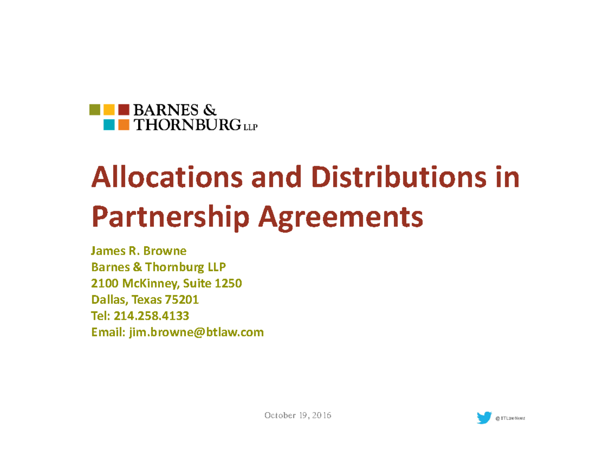 Partnership Allocations and Distributions 161019 - @BTLawNews ...