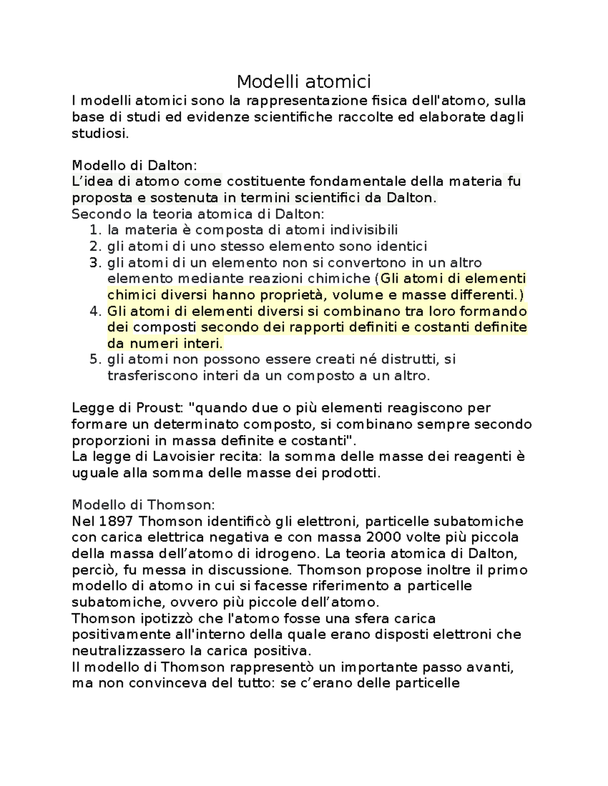 Modelli atomici - Modello di Dalton: L’idea di atomo come costituente ...