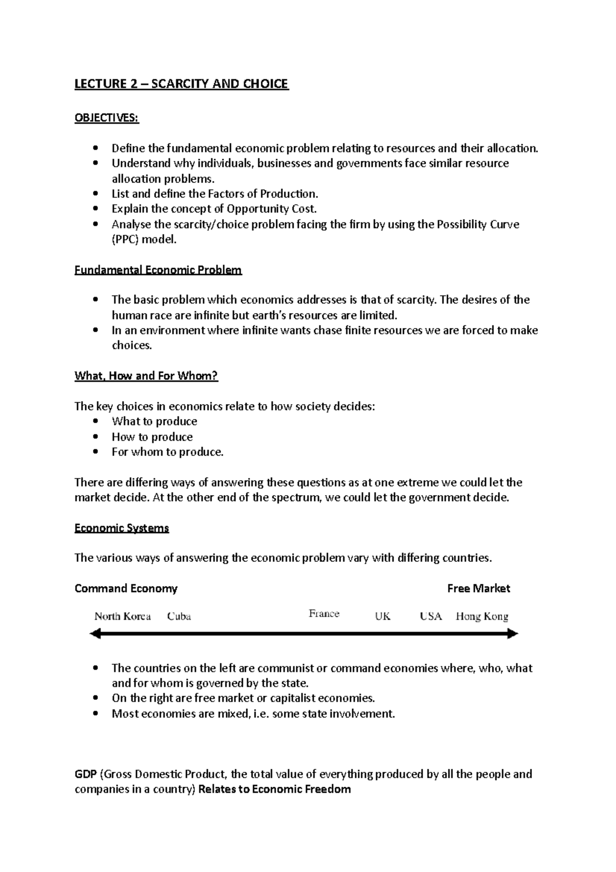 Lecture 2 - Scarcity AND Choice - LECTURE 2 – SCARCITY AND CHOICE ...