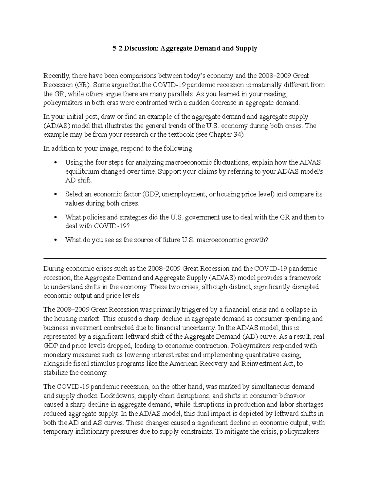 5-2 Discussion Aggregate Demand and Supply - 5-2 Discussion: Aggregate ...