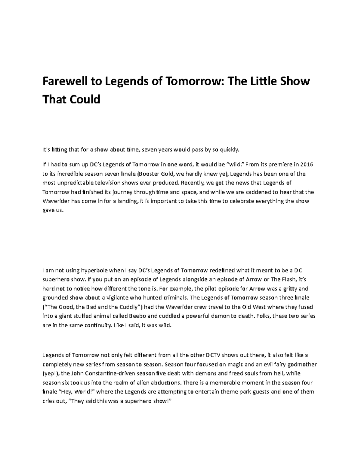 Farewell to Legends of Tomorrow- The Little Show That Could - Farewell ...
