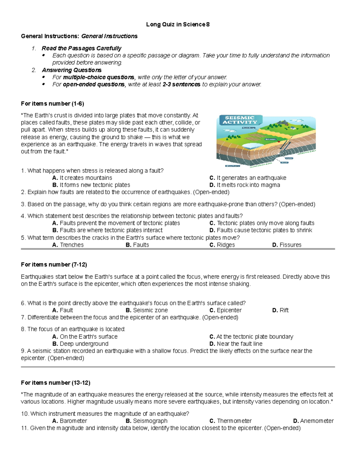Long quiz. to printdocx - Long Quiz in Science 8 General Instructions ...