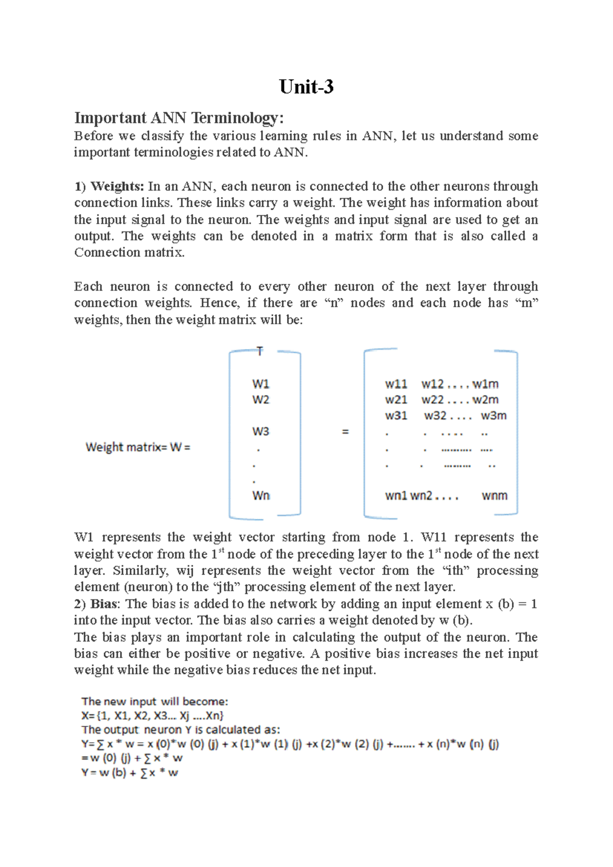Unit3 Notes - Unit- Important ANN Terminology: Before we classify the ...