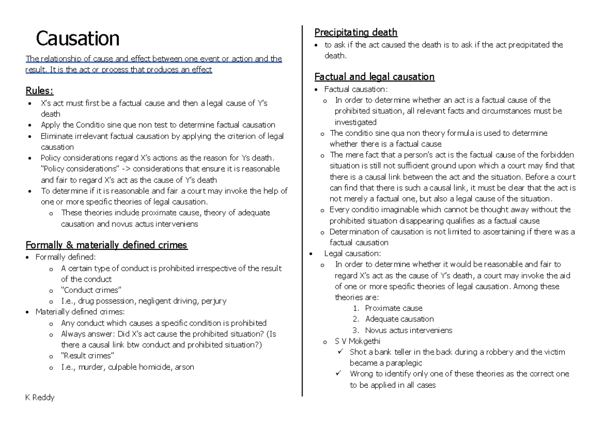 Causation-SU7 - Su 7 - K Reddy Causation The relationship of cause and ...