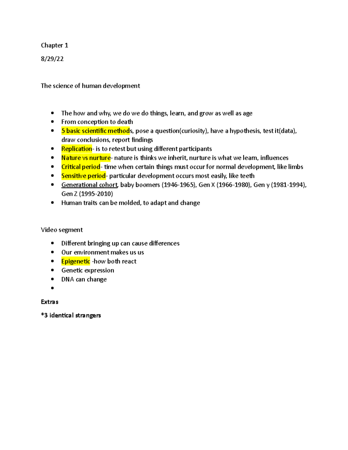 chapter 1 notes - Chapter 1 8/29/ The science of human development The ...
