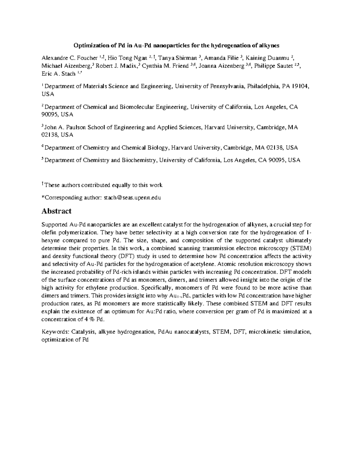 Optimization of pd in au pd nanoparticles for the hydrogenation of ...