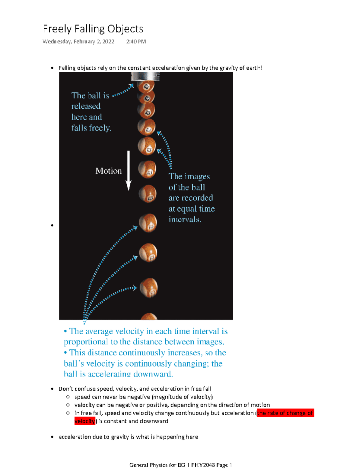 Freely Falling Objects - Falling objects rely on the constant ...