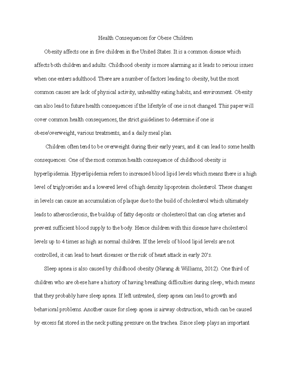 Case Study - Health Consequences for Obese Children Obesity affects one ...