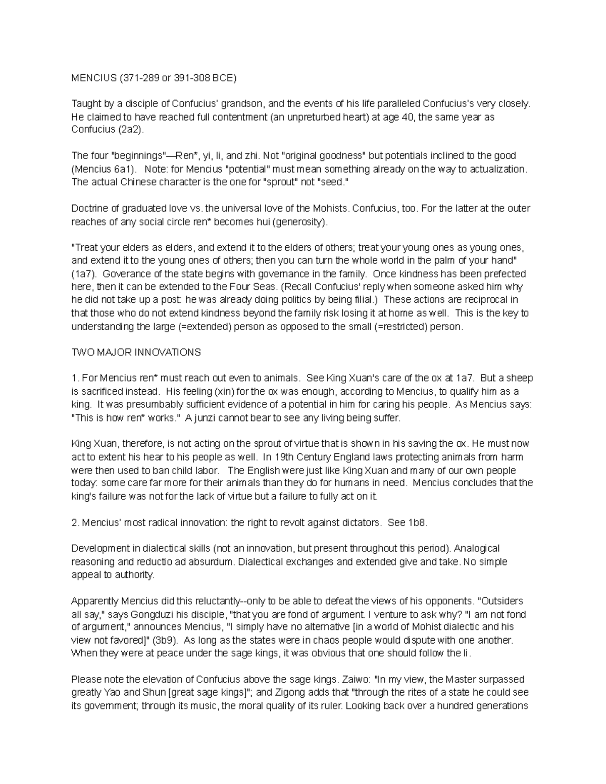 Mengzi L Notes - MENCIUS (371-289 or 391-308 BCE) Taught by a disciple ...