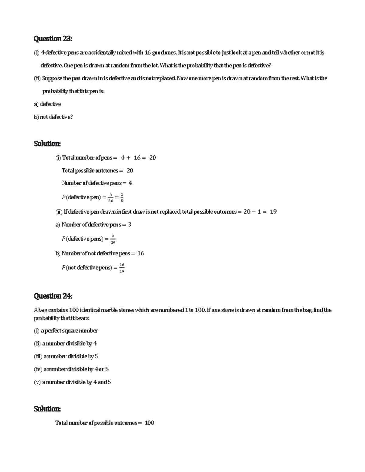 Concise 10 Probability [Part -4] - Question 23 : (i) 4 defective pens ...