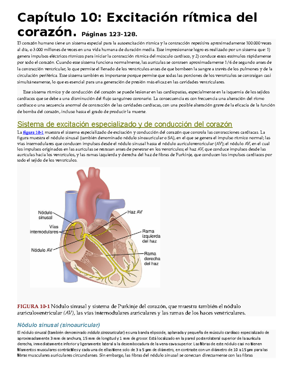 10 - Capítulo 10 Guyton - Capítulo 10: Excitación rítmica del corazón. Páginas 123-128. El ...