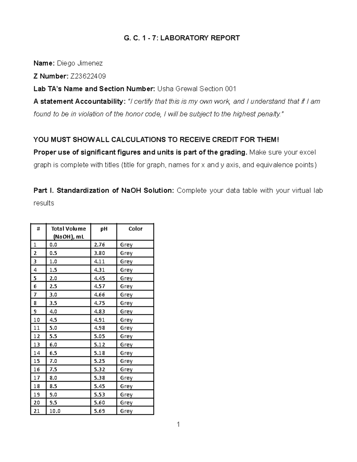 G.C.1-7 Lab Report - G. C. 1 - 7: LABORATORY REPORT Name: Diego Jimenez ...