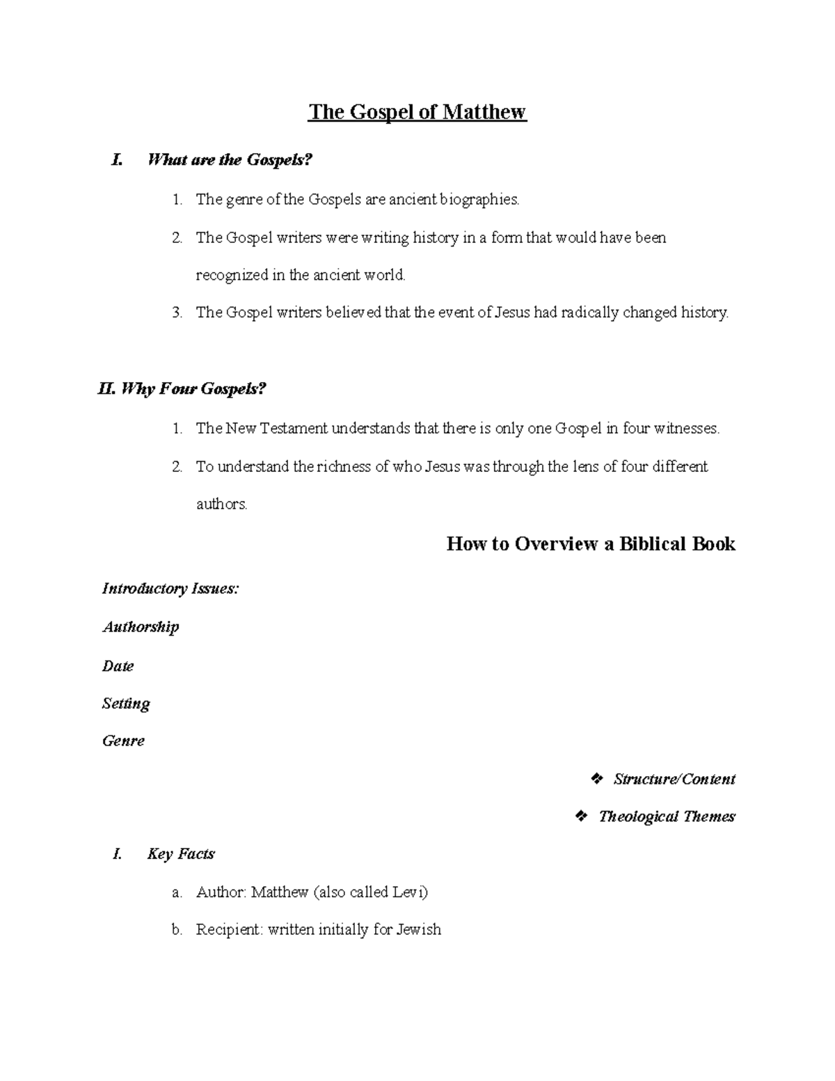 The Gospel of Matthew-New Testament Survey - The Gospel of Matthew I ...