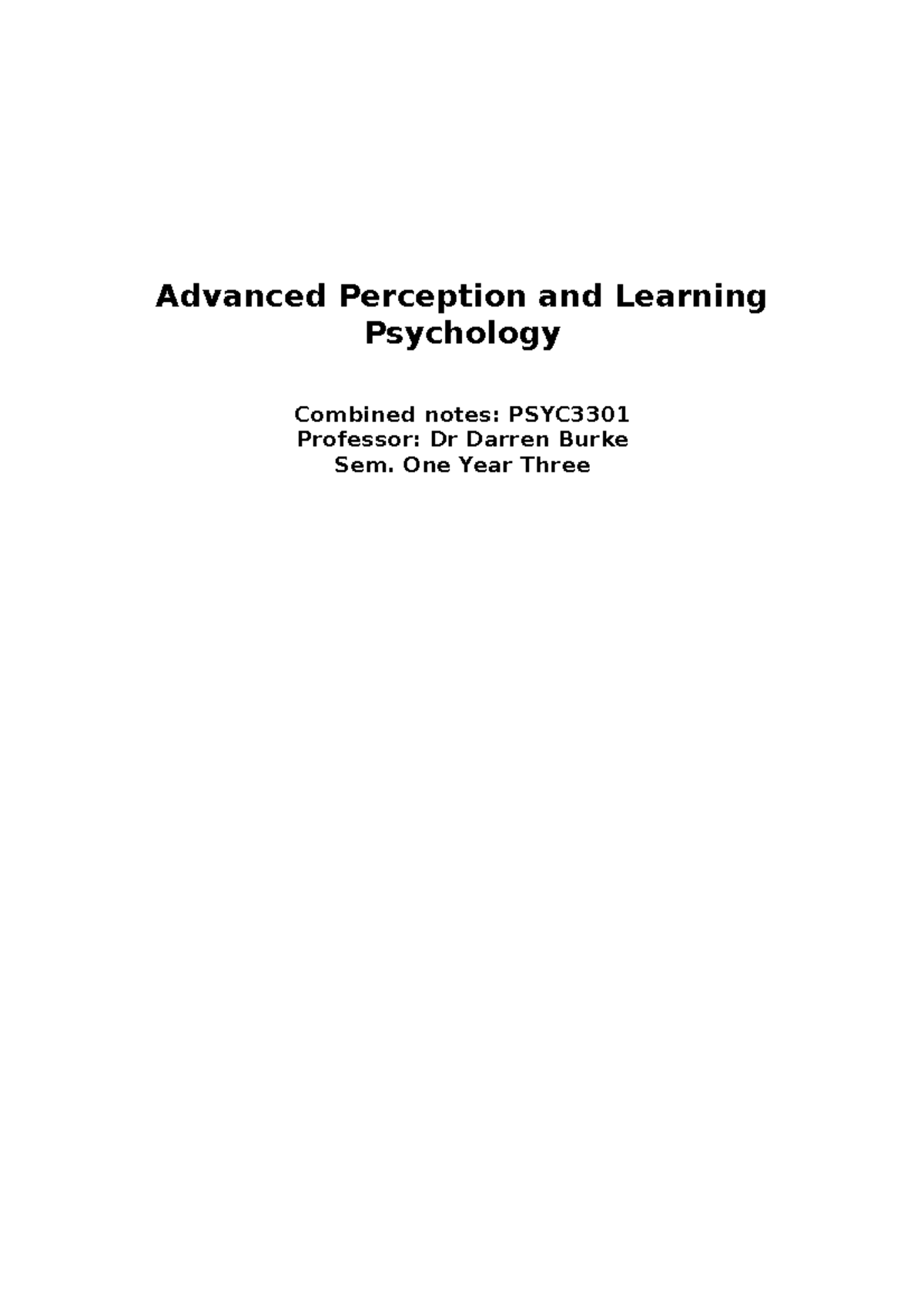 PSYC3301 - Lecture notes - Advanced Perception and Learning Psychology ...