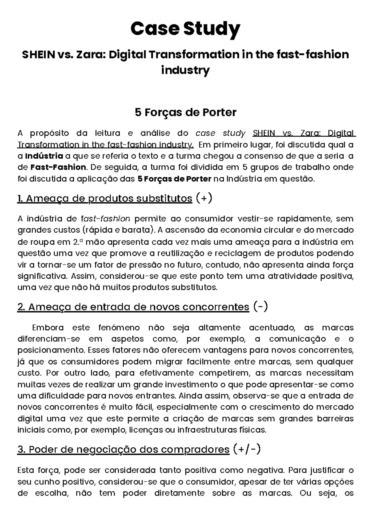 5 Forças de Porter - Fast Fashion - Case Study SHEIN vs. Zara: Digital ...