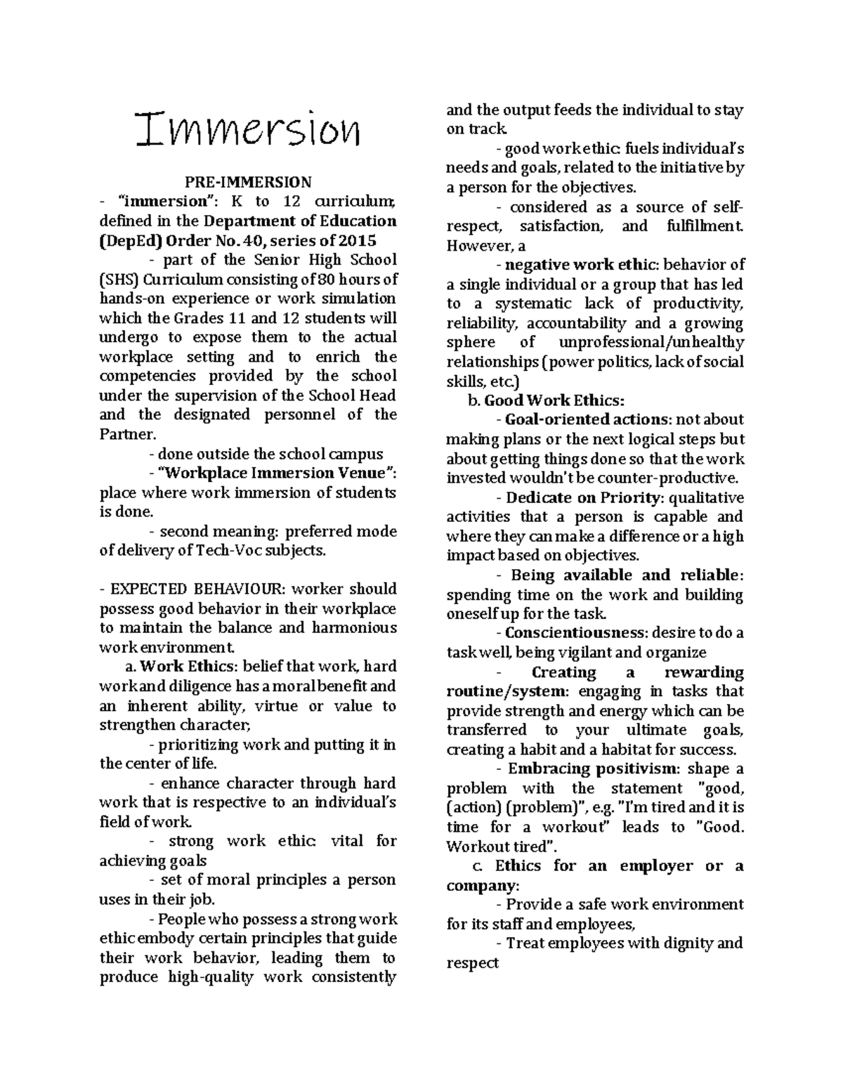 Emerson - 1st quarter 2nd sem - Immersion PRE-IMMERSION “immersion”: K ...