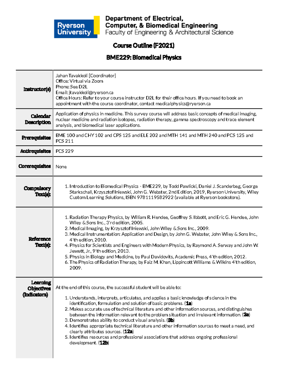 BME229 course outline - Course Outline (F2021) BME229: Biomedical ...