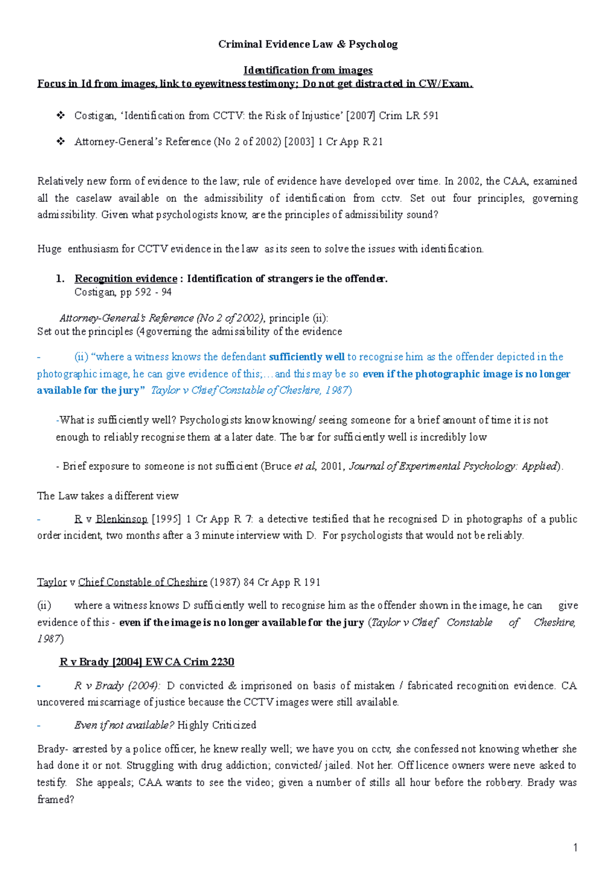 Identifcation from images L1L2 Full Lecture Notes - Criminal Evidence ...