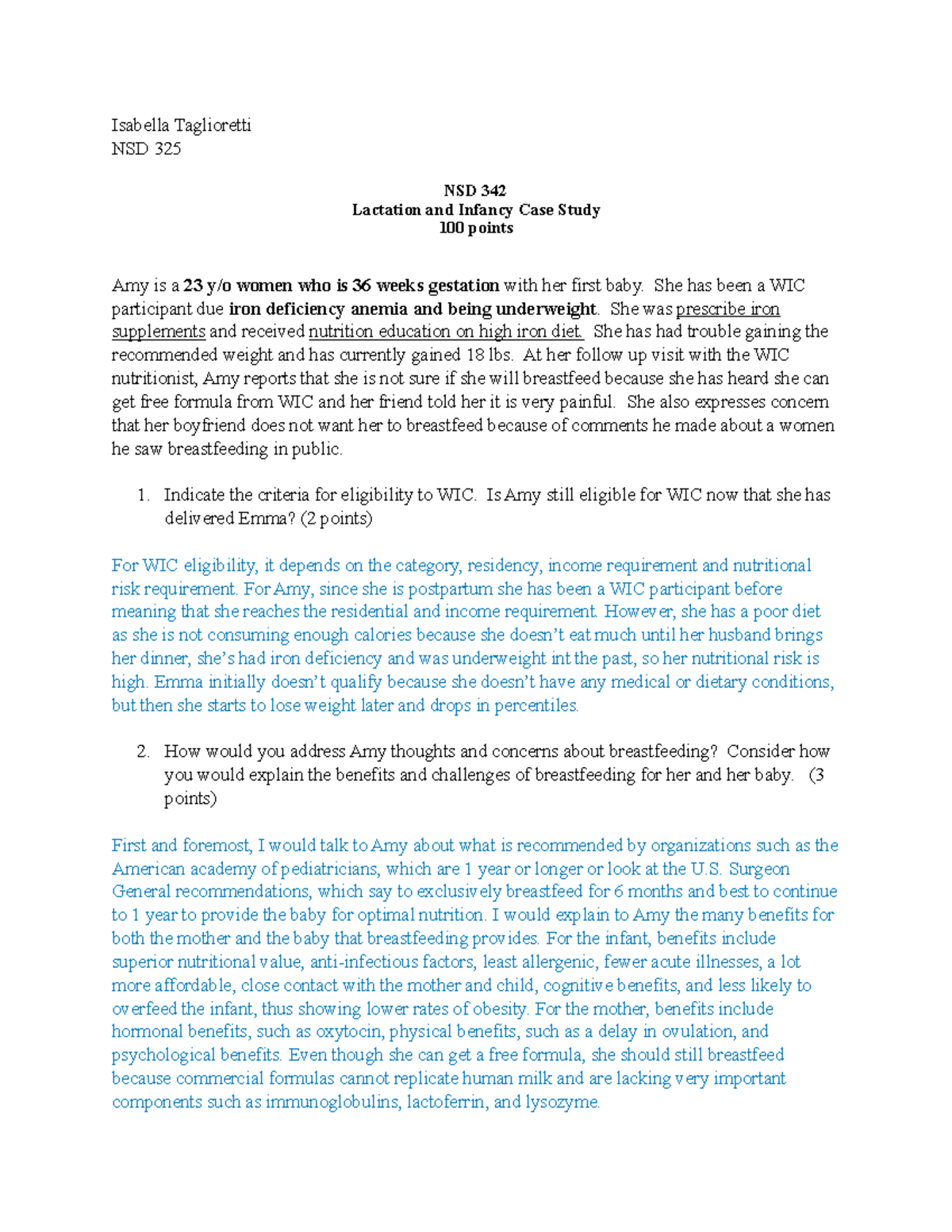 Lactancy and infancy case study - Isabella Taglioretti NSD 325 NSD 342 ...
