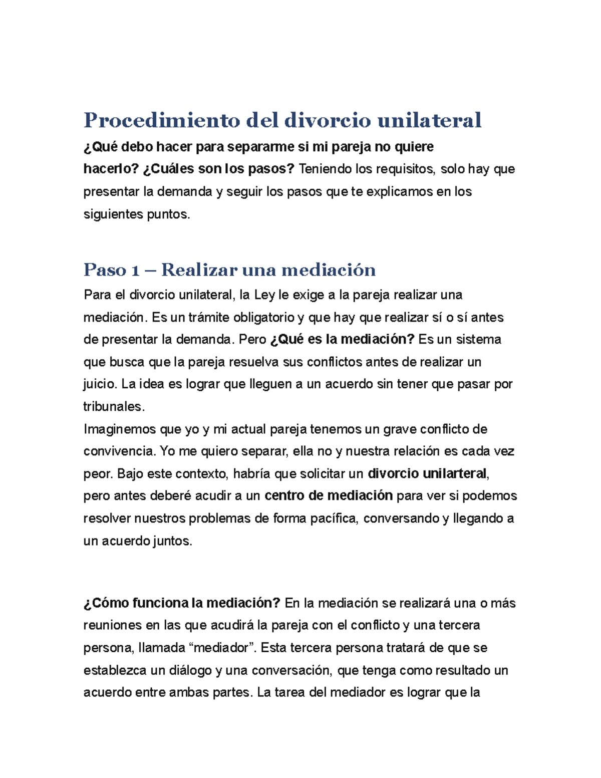 Procedimiento del divorcio unilateral - Paso 1 – Realizar una mediación ...