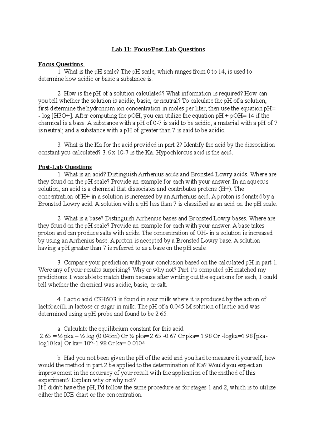 Chem 106 Experiment 11 Focus and Post Lab Questions - Lab 11: Focus ...