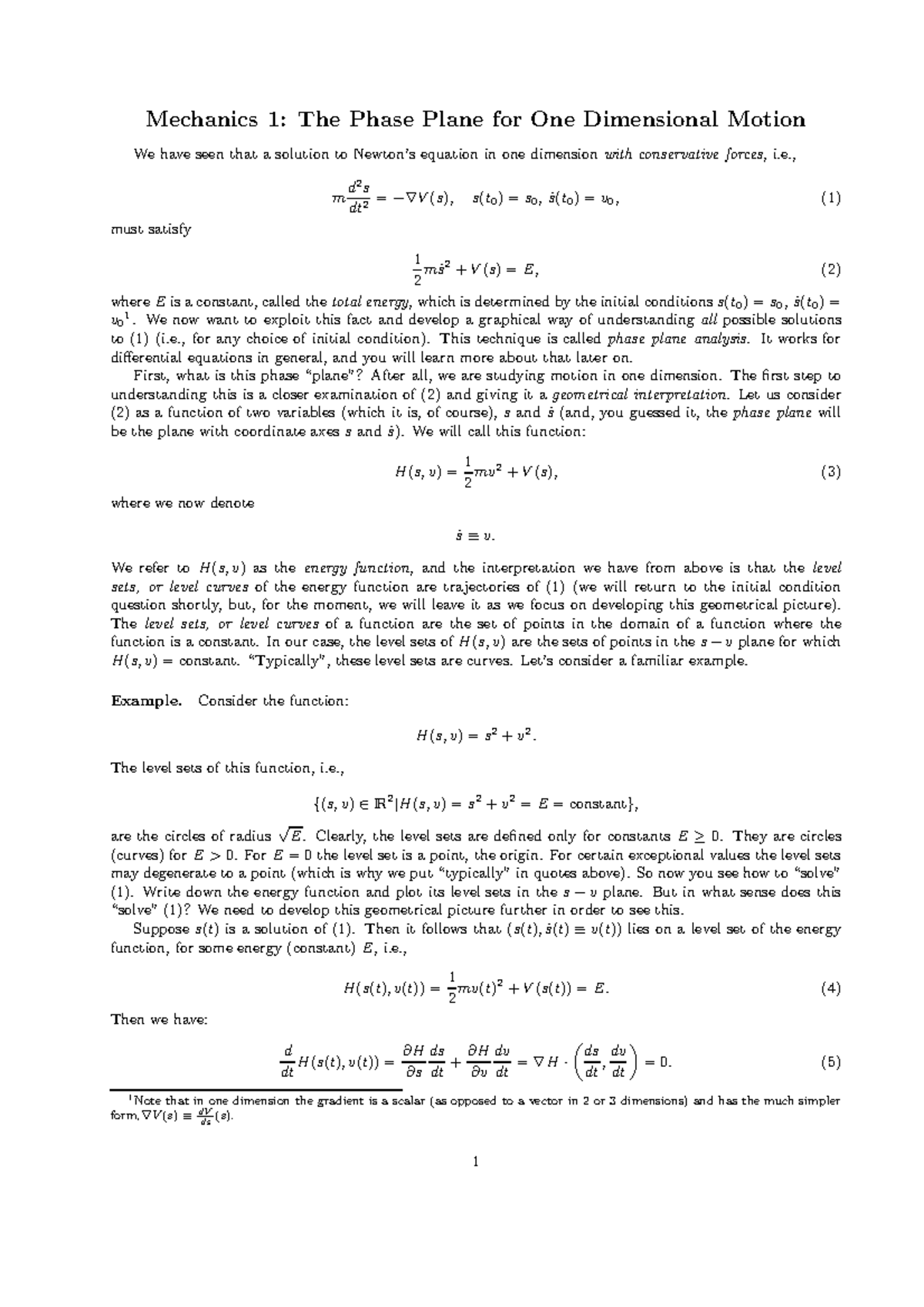 MATH11009 2016-2017 Lecture Notes - Phase Plane - Mechanics 1: The ...