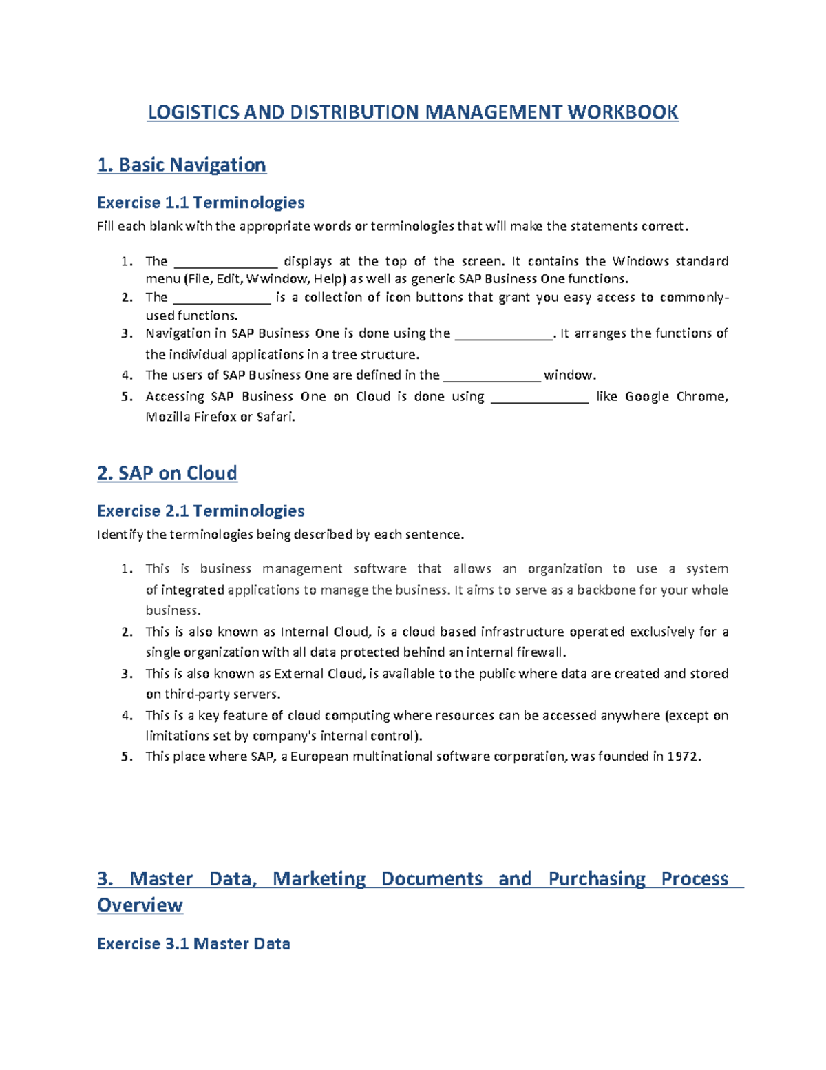Woorkbook 23 FOR SAP TRAINING - LOGISTICS AND DISTRIBUTION MANAGEMENT ...