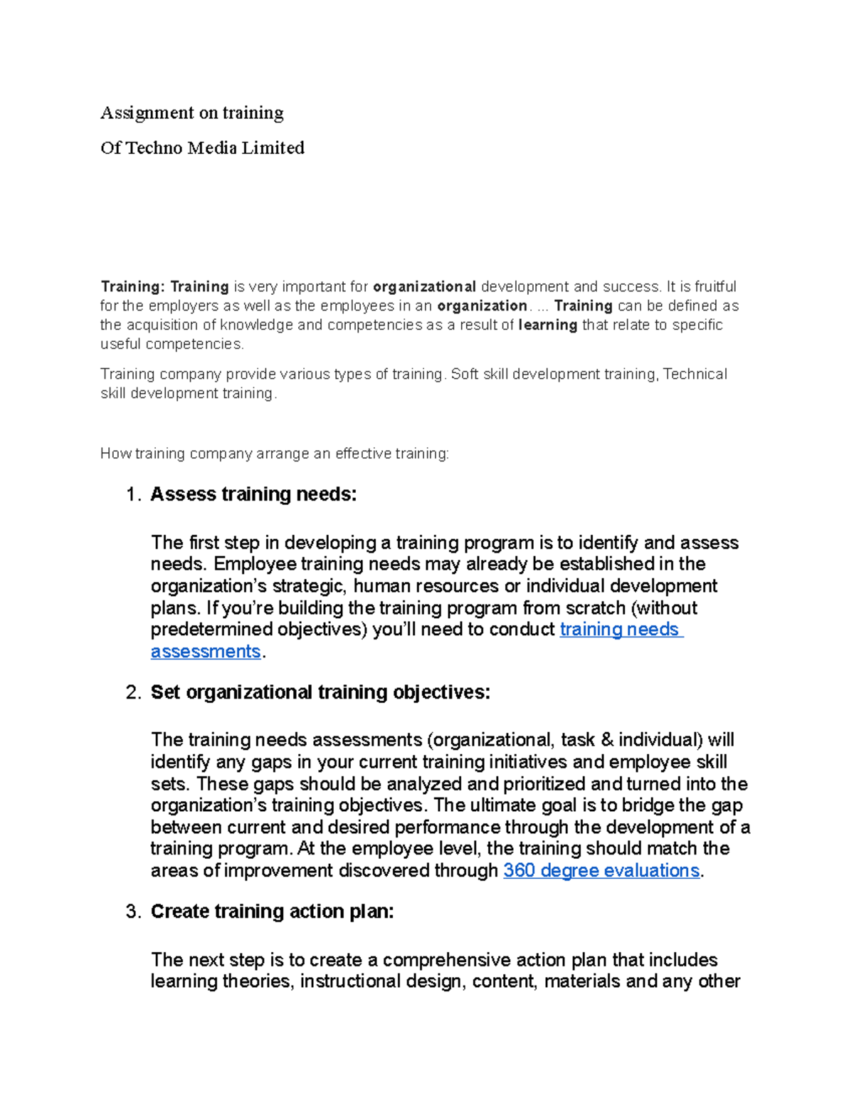 Assignment on training, HRM - Assignment on training Of Techno Media ...