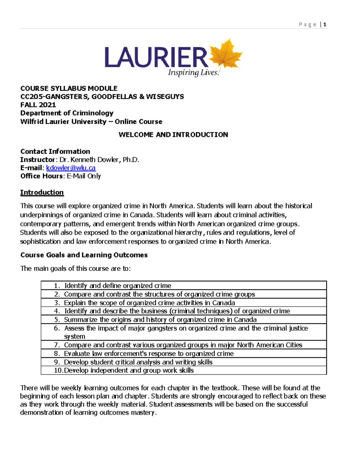 CC 205 Course Outline FALL 2021 - COURSE SYLLABUS MODULE CC205 ...