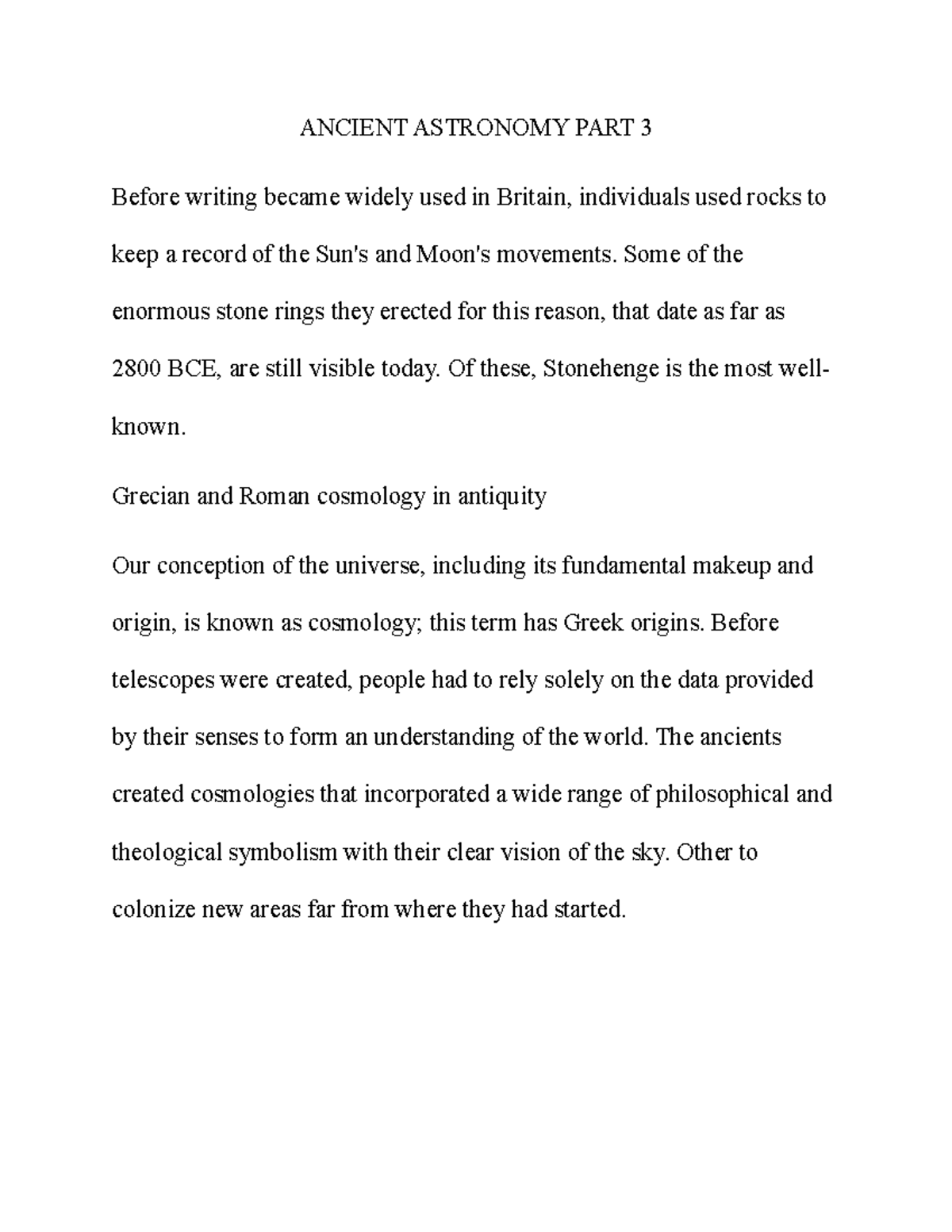 Ancient Astronomy PART 3 - ANCIENT ASTRONOMY PART 3 Before writing ...