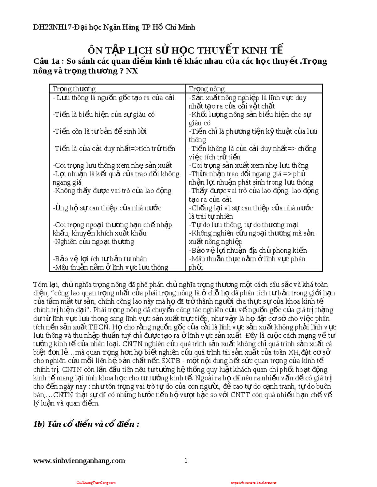 đề cương 2 - tài liệu môn lịch sử học thuyết kinh tế - ÔN T P L CH S H C THUY T KINH TẬỊỬỌẾẾ Câu ...
