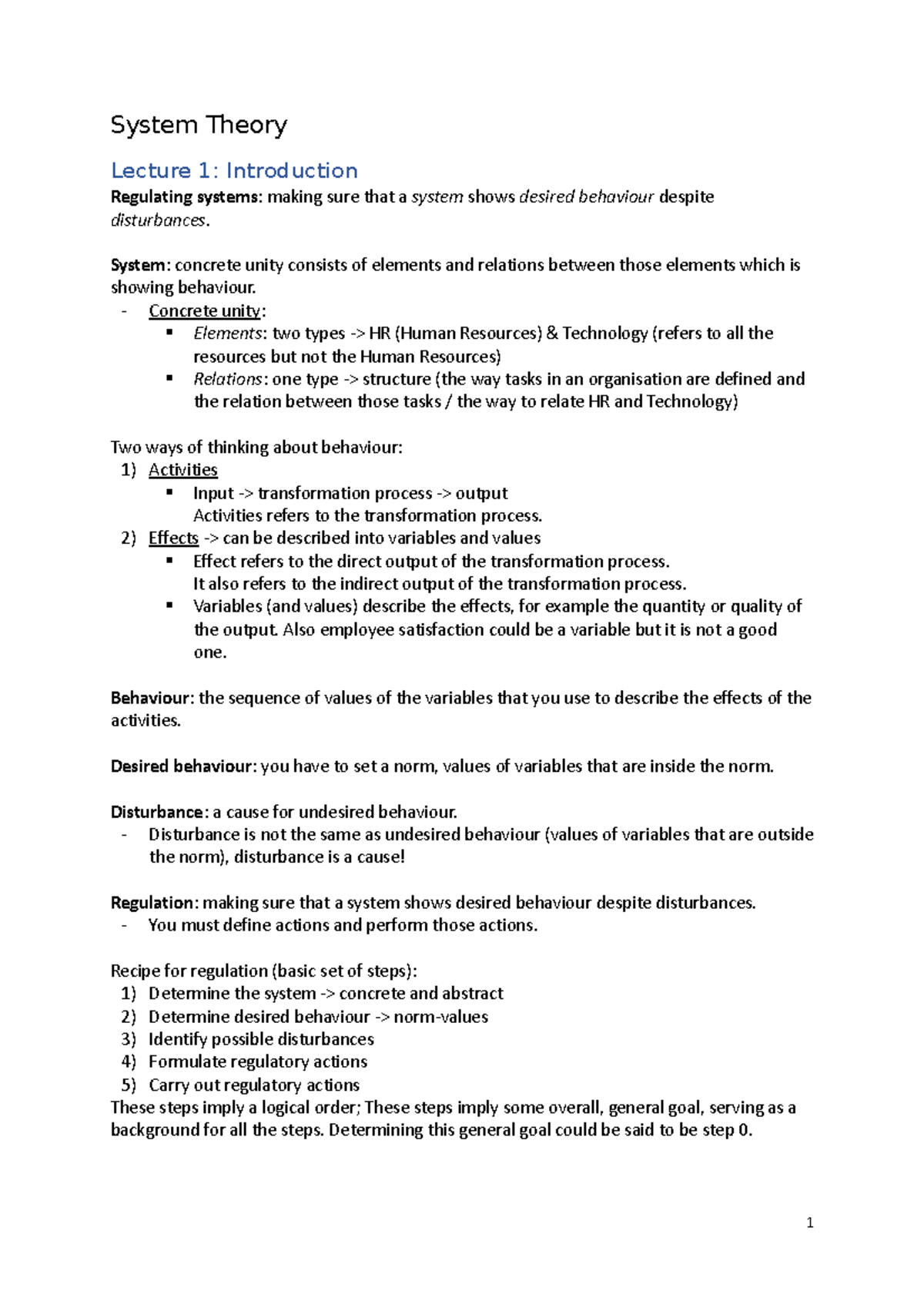 System Theory Lecture Notes System Theory Lecture 1 Introduction