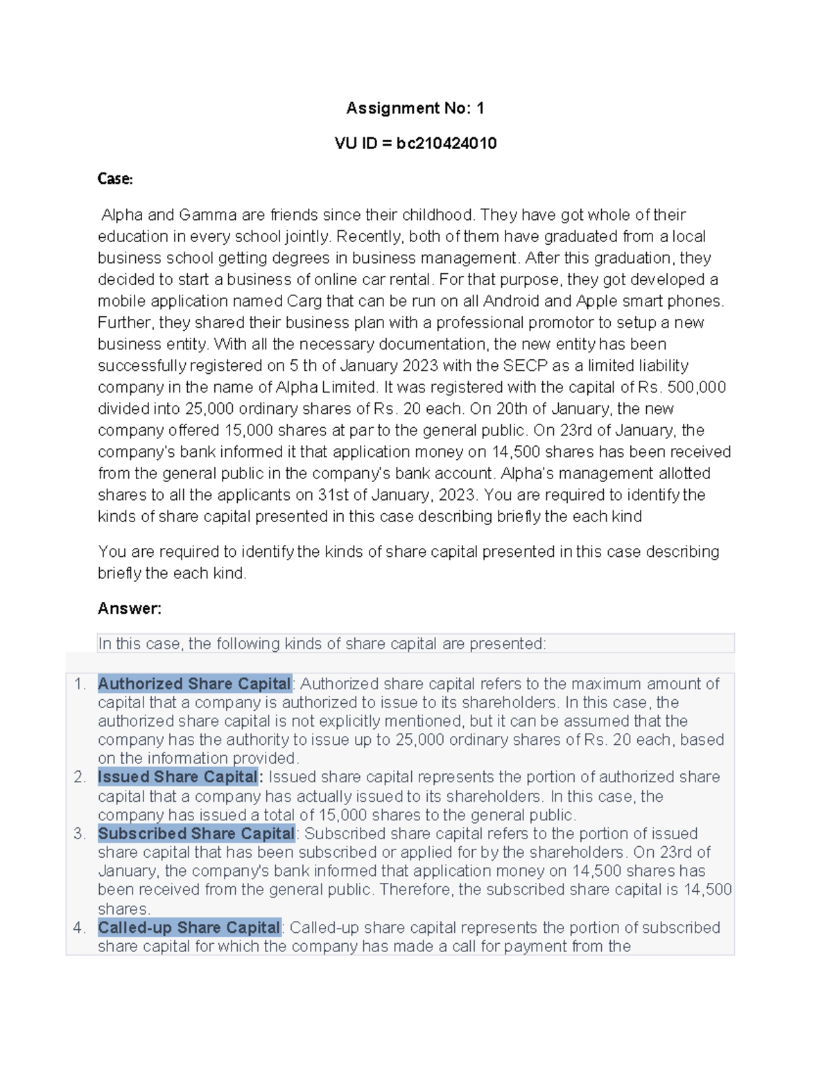 assignment of mgt211 for computer science students of BSCS course ...