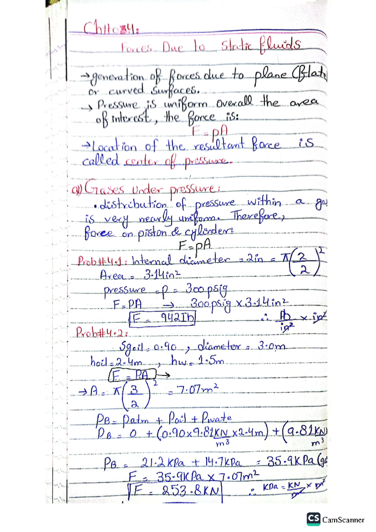 Forces due to static fluids - Pressure is uniform overall the area of ...