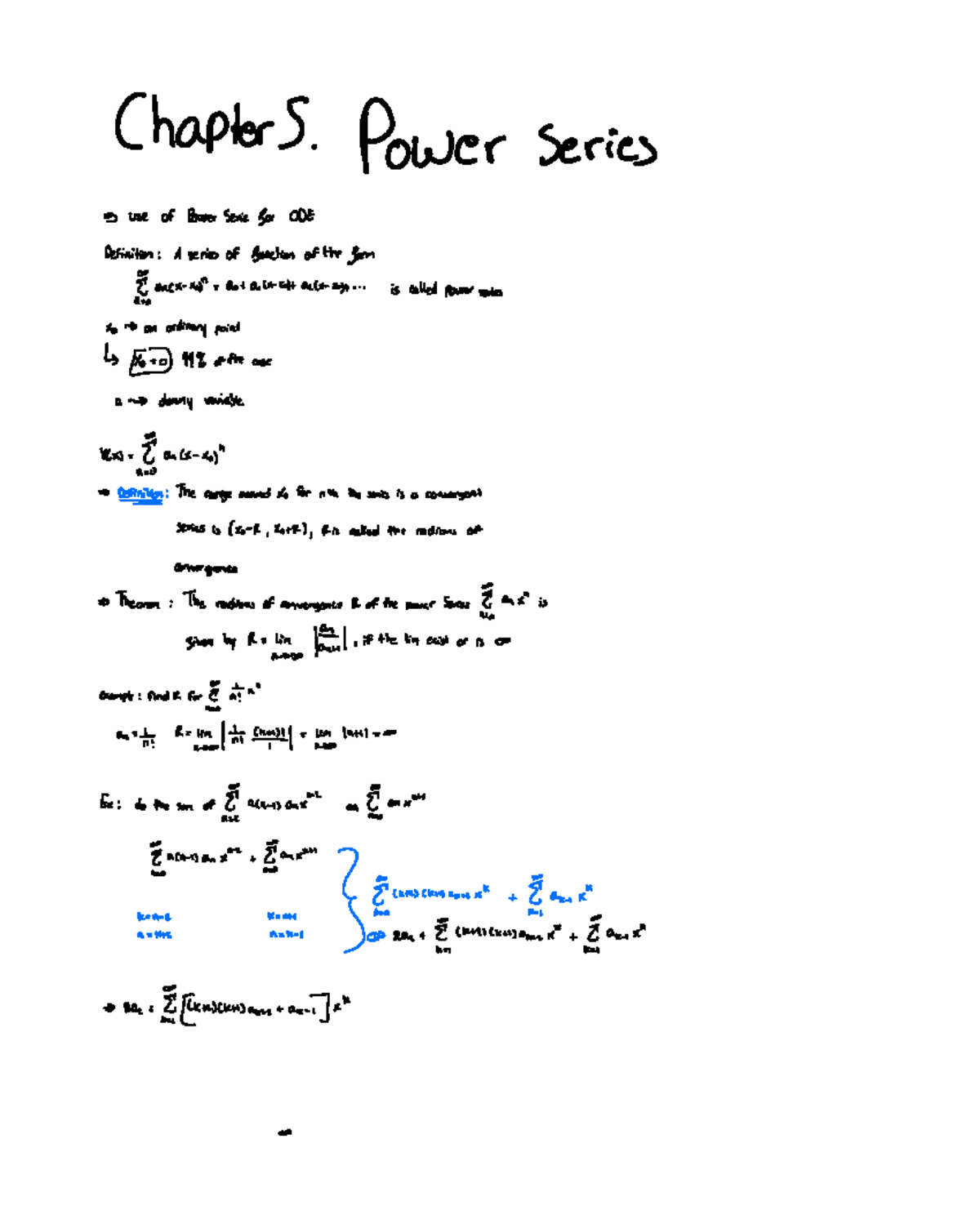 Chap5 - Power series - Chapters Power series use of PowerSeriefor ODE ...