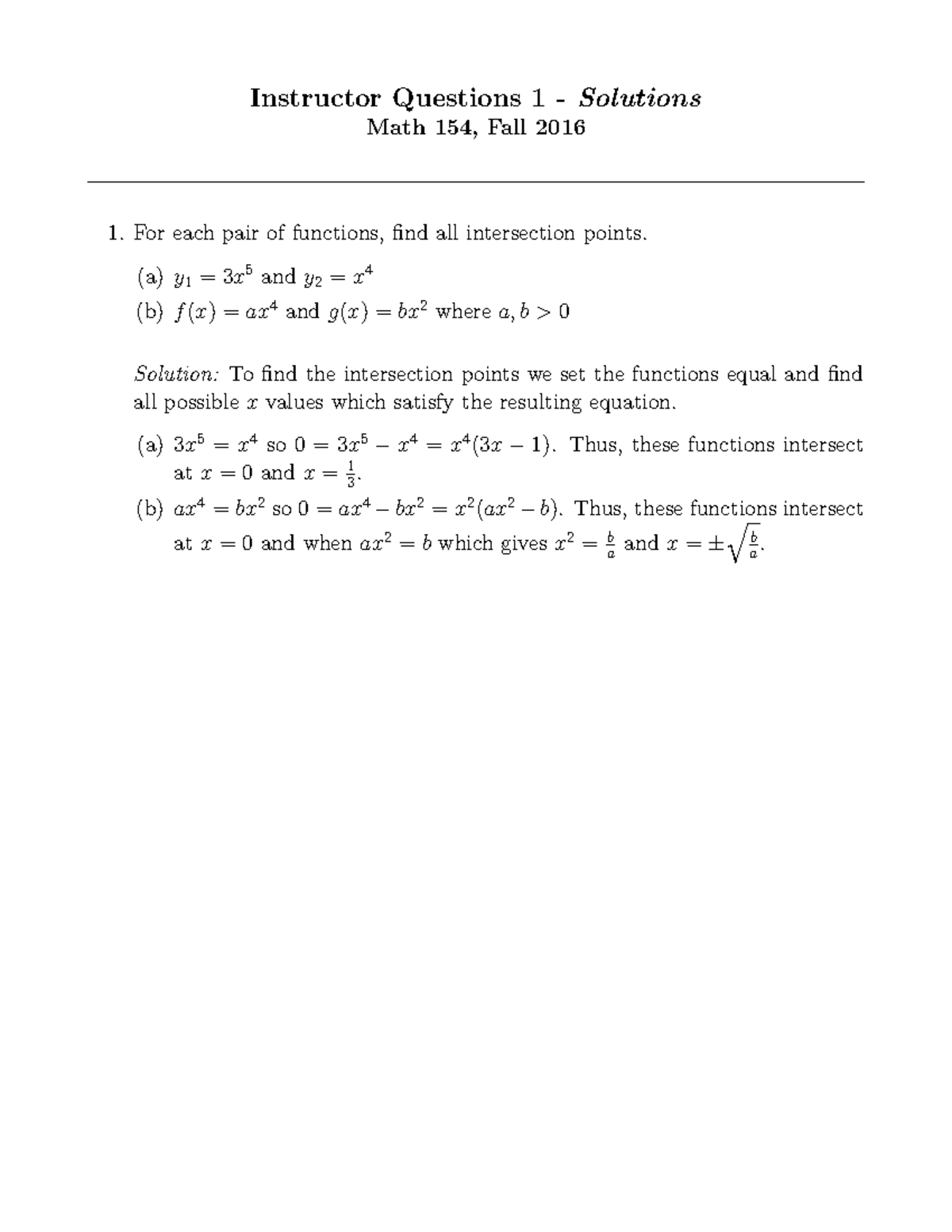 Math 154 IQ1 Solutions - Instructor Questions 1 - Solutions Math 154, Fall 2016 1. For each pair ...