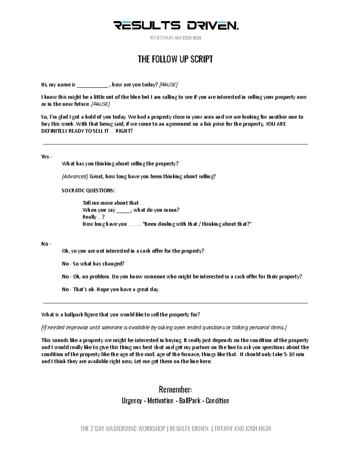 The Follow Up Script - asdf - WITH TIFFANY AND JOSH HIGH THE FOLLOW UP ...