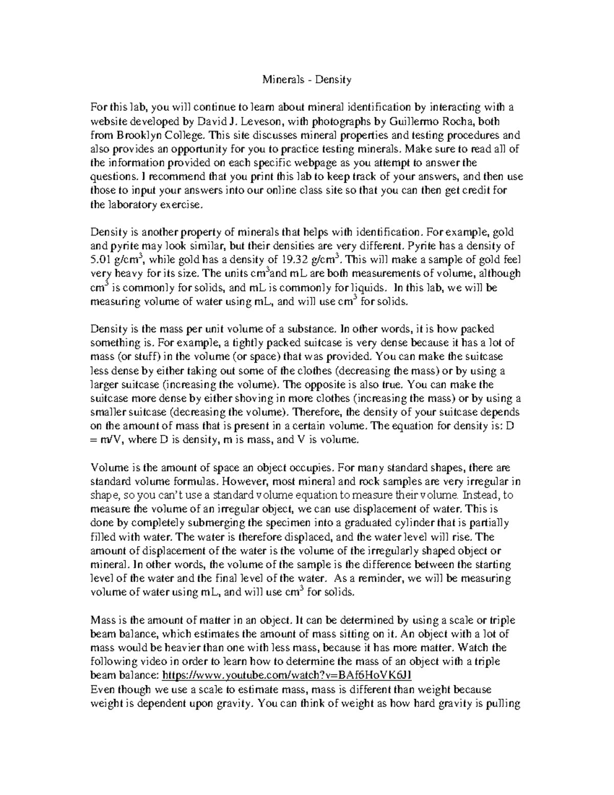 Minerals-Density - Notes on the densities of different minerals ...