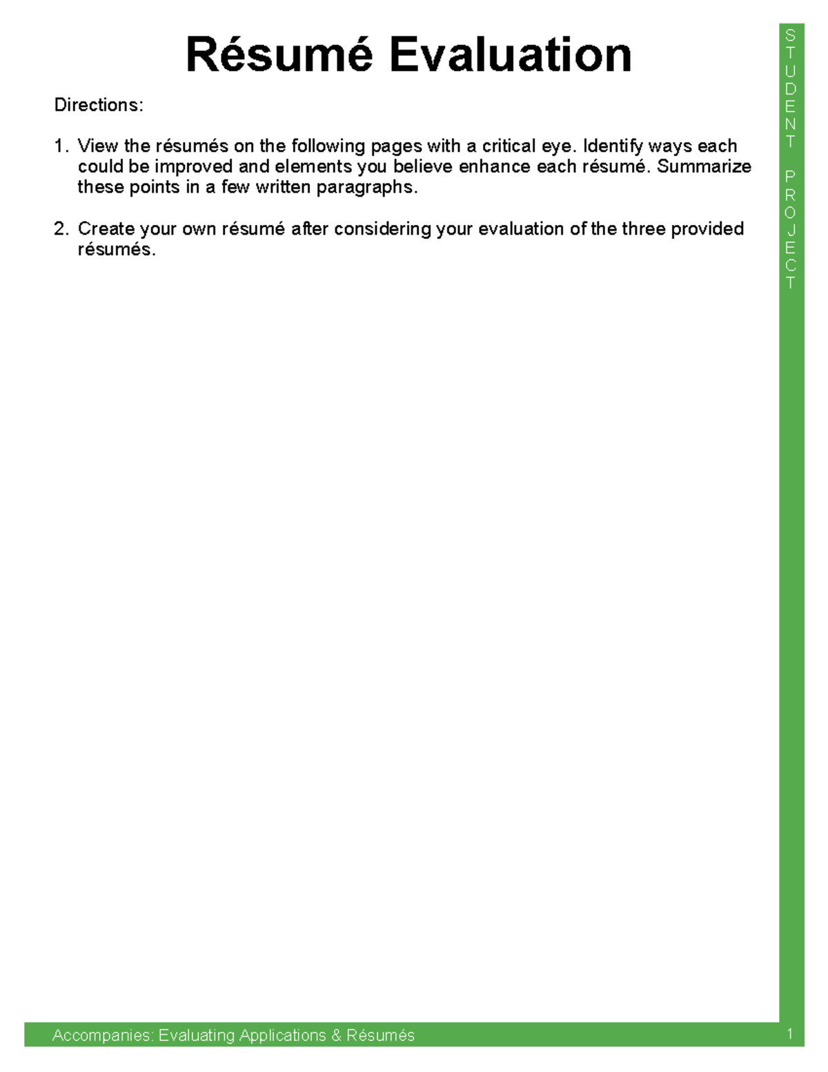 Project - Resumes Evaluation - T U D E N T P R O J E C T Résumé ...