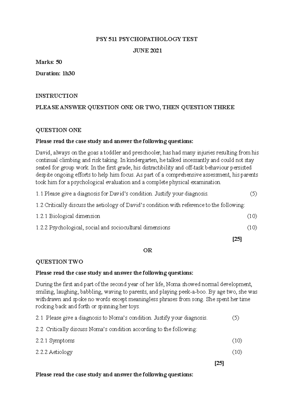 PSY 511 Psychopathology TEST - this is practice material - PSY 511 ...