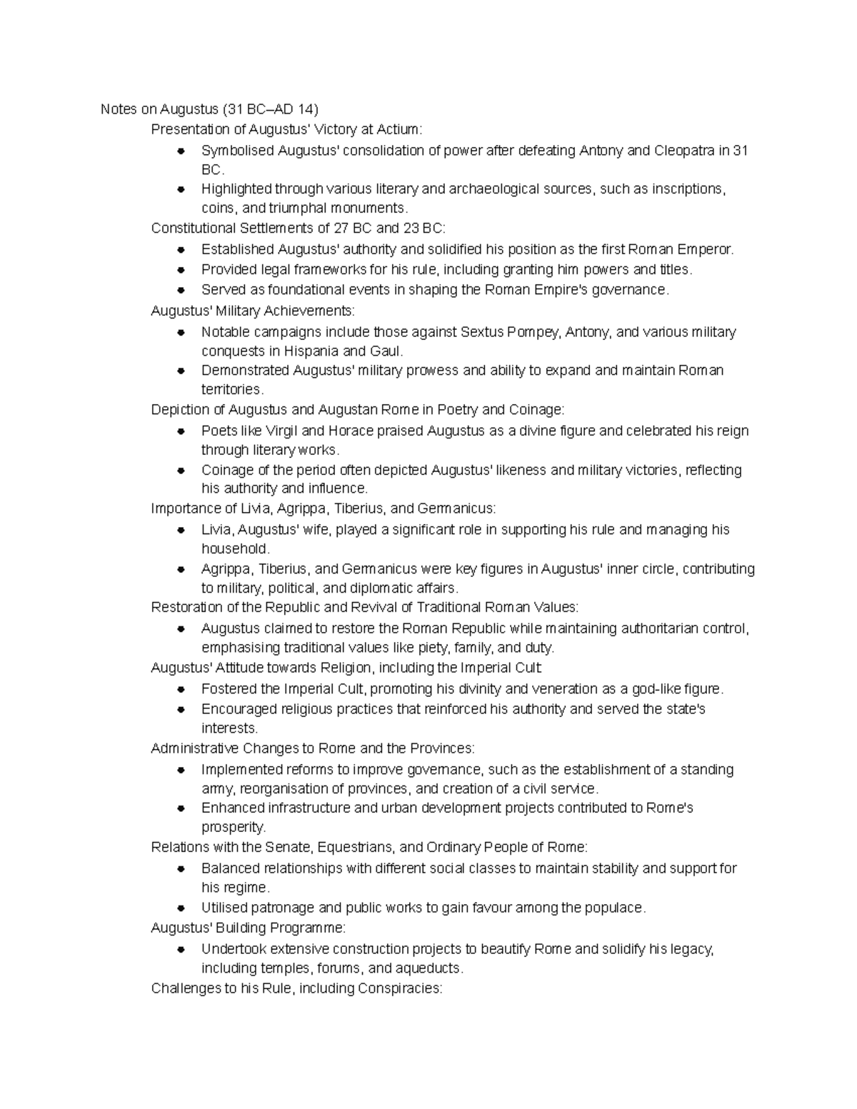 Notes on Augustus (31 BC–AD 14) - Highlighted through various literary ...